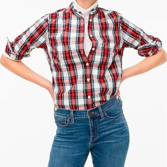 J. Crew Factory | Tops | J Crew Tartan Plaid Button Down Shirt With Ruffle Collar | Poshmark